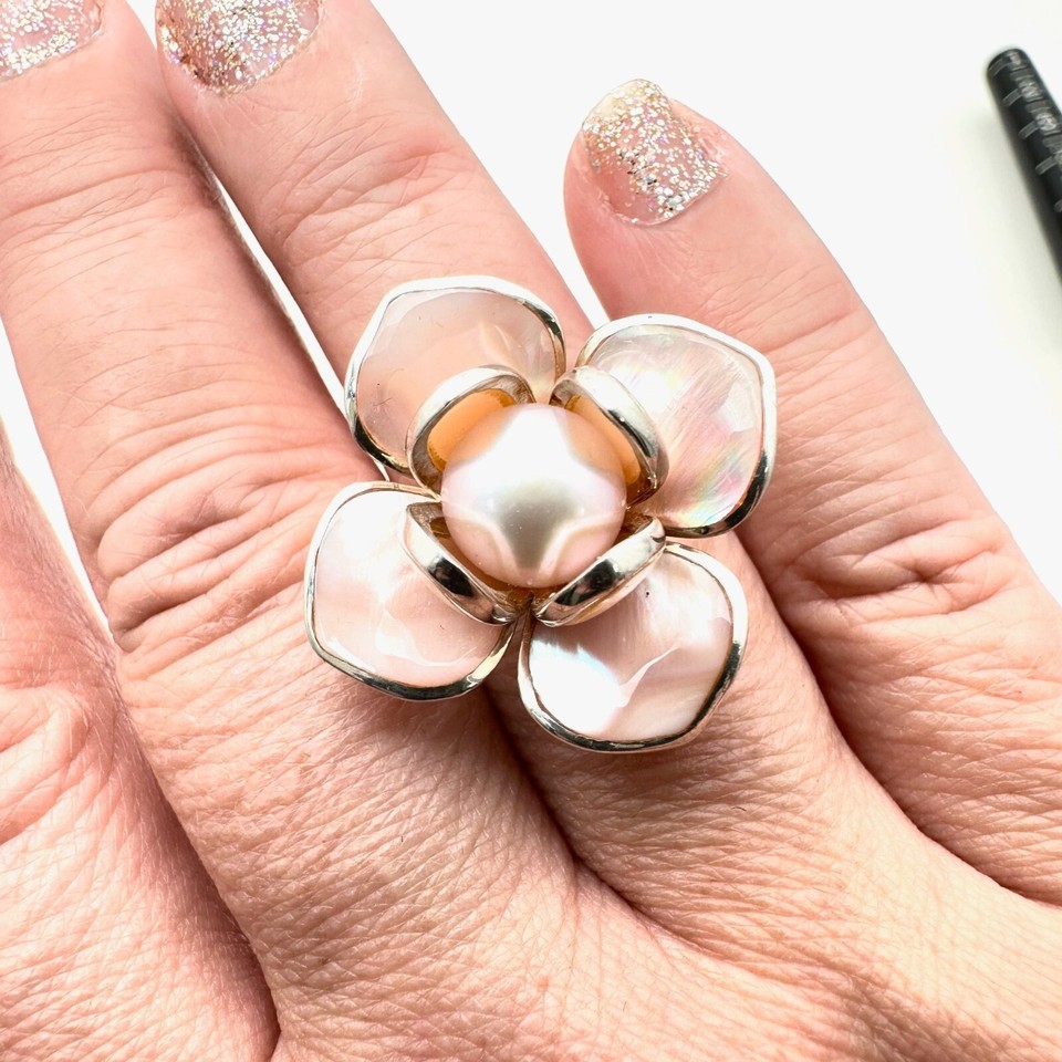 Designer QVC HSN Womens Ring Sterling Silver Pink Pearl Size 9 ...
