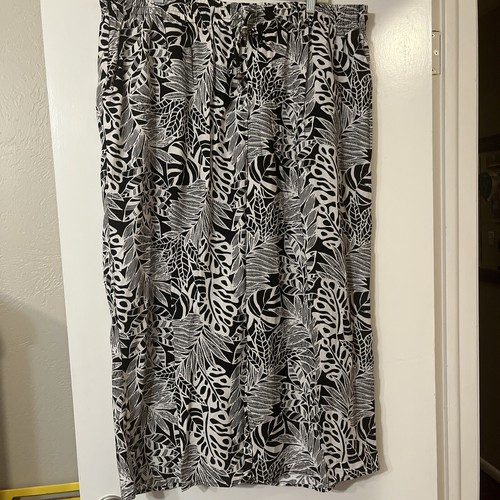 New Rachel Zoe Linen Blend Pull On Wide Leg Black Abstract Crop Pants ...