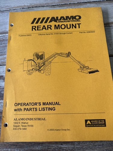 Alamo Rear Mount Boom mower Brush cutter owners parts manual Book Shop ...