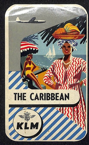 Vintage Unused Airline Luggage Gummed Label KLM The Caribbean c1950's ...