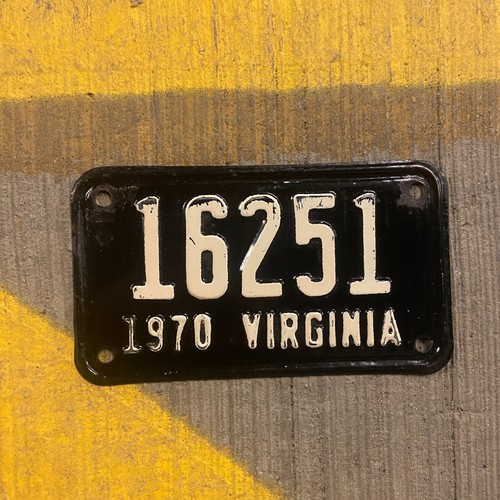 1970 Virginia Motorcycle License Plate 16251 YOM DMV Clear Harley Honda ...