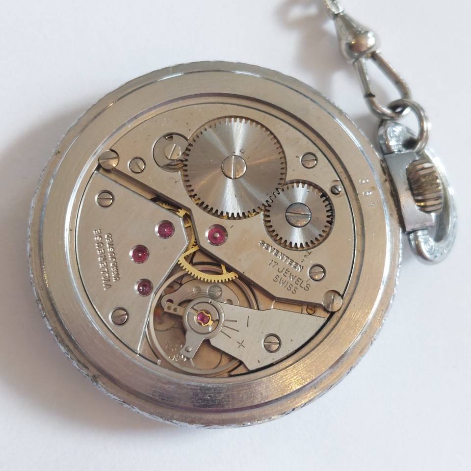 Vintage Villereuse 17j Mens Stainless Steel Pocket Watch Railroad Case ...
