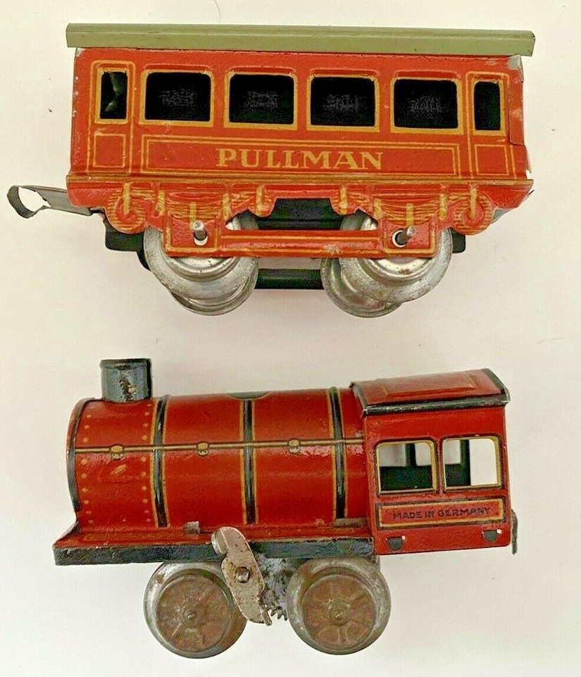 PRE WAR Germany Antique Tin Wind-Up Train Set Original Box almost 100 ...