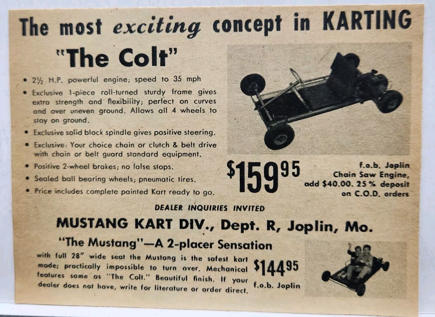 1959 Mustang Kart Div The Colt Go Cart Karting Vintage Print Ad Joplin ...