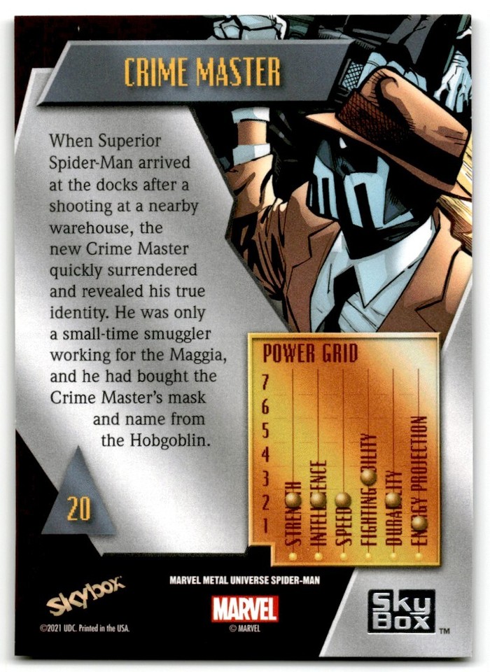 2021 Marvel Metal Universe Spider-Man Crime Master #20 Light FX Yellow ...
