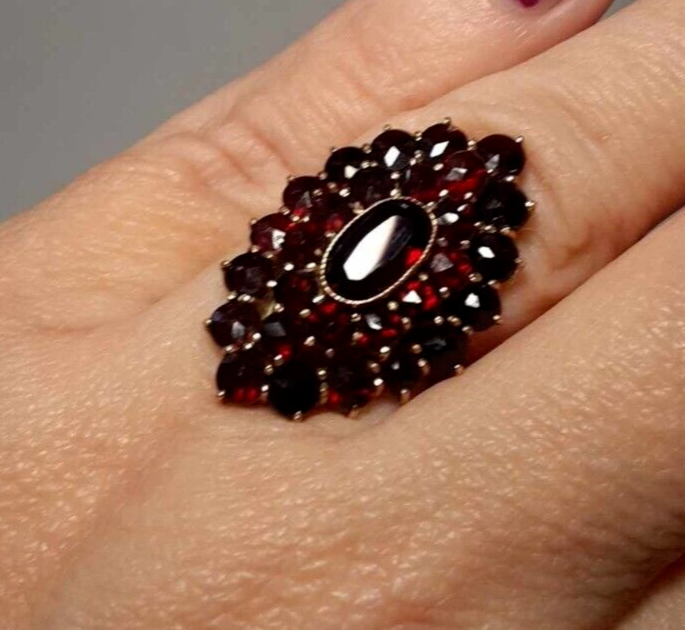 Large Bohemian Garnet Ring Rose Gold Rose Cut Stones Czech Victorian ...