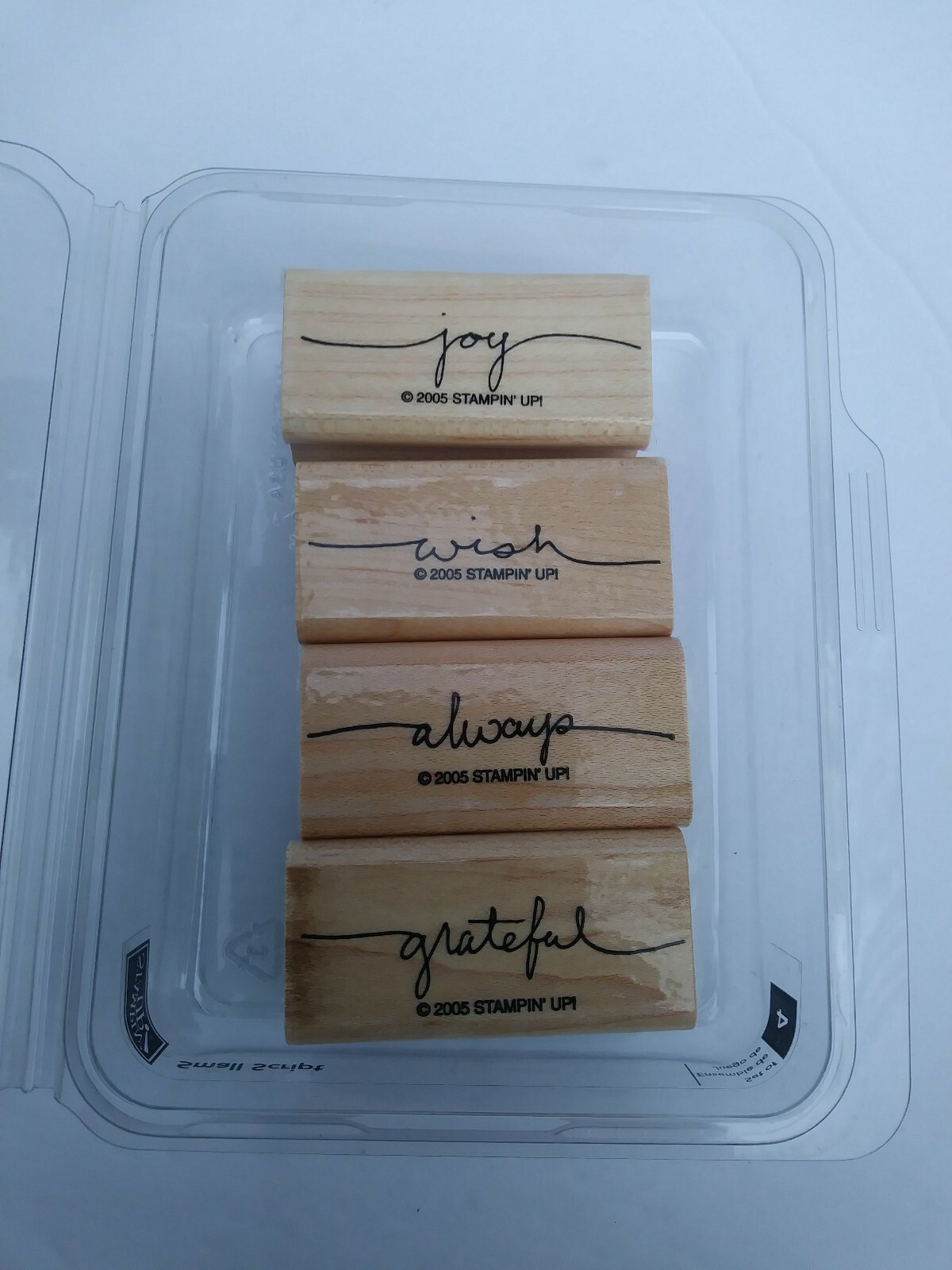 2005 Stampin Up SMALL SCRIPT 4pc RUBBER INK STAMP SET joy wish always ...