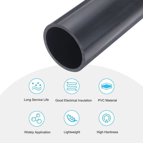 PVC Rigid Round Pipe 78mm ID 89mm OD 9" Length Dark Grey, High Impact ...