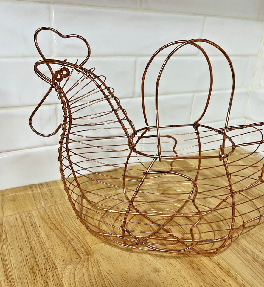 Vintage Copper Toned Metal Wire Egg Basket Chicken Hen Country ...