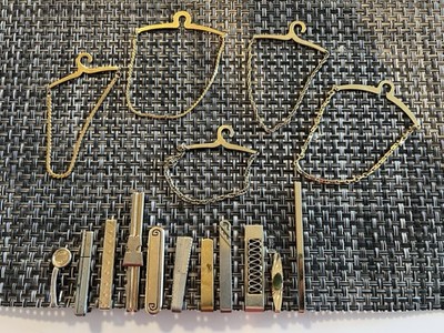 Vintage Lot 16 Men’s Tie Bars Clips Chains Swank Anson Mixed Gold Tone ...