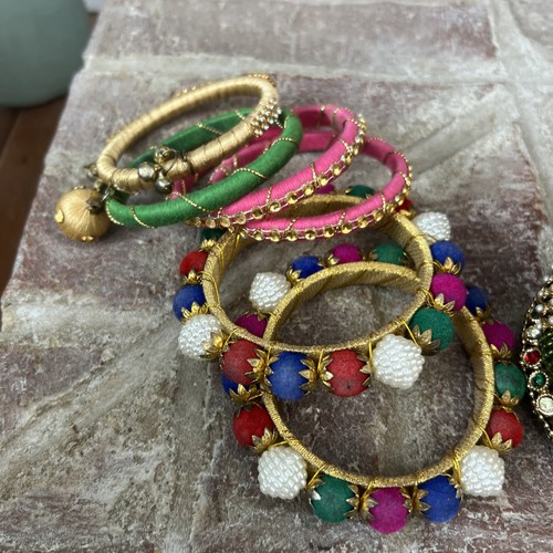 India Costume Jewelry Gold Thread Embellished Bangles | eBay