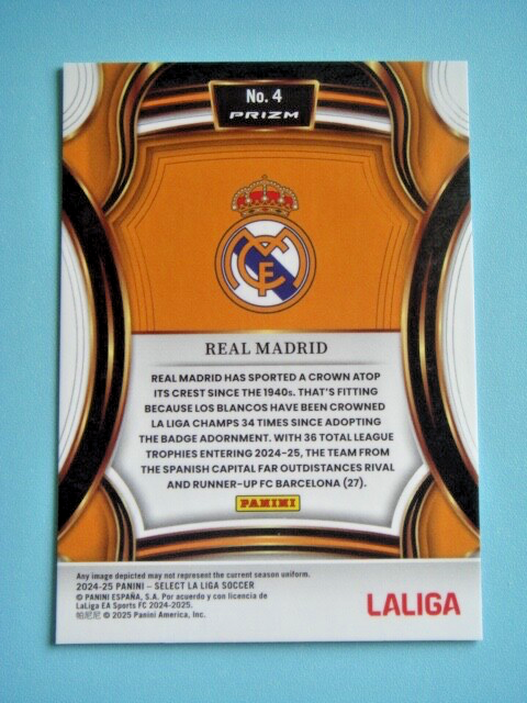 2024/25 Select Laliga Soccer Real Madrid Team Logo Silver Prizm SP CASE ...