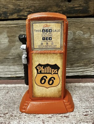 PHILLIPS 66 Gasoline Orange Mini Gas Pump 6.5” Tall Metal Penny Coin ...