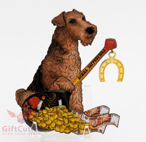 Russian Wooden fridge Magnet Airedale Terrier Dog symbol of Happy New ...