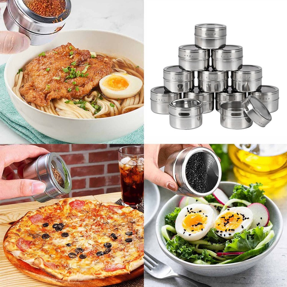 4/6/9/12 Magnetic Spice Jar w Rack Stainless Steel Spice Sauce Storage ...