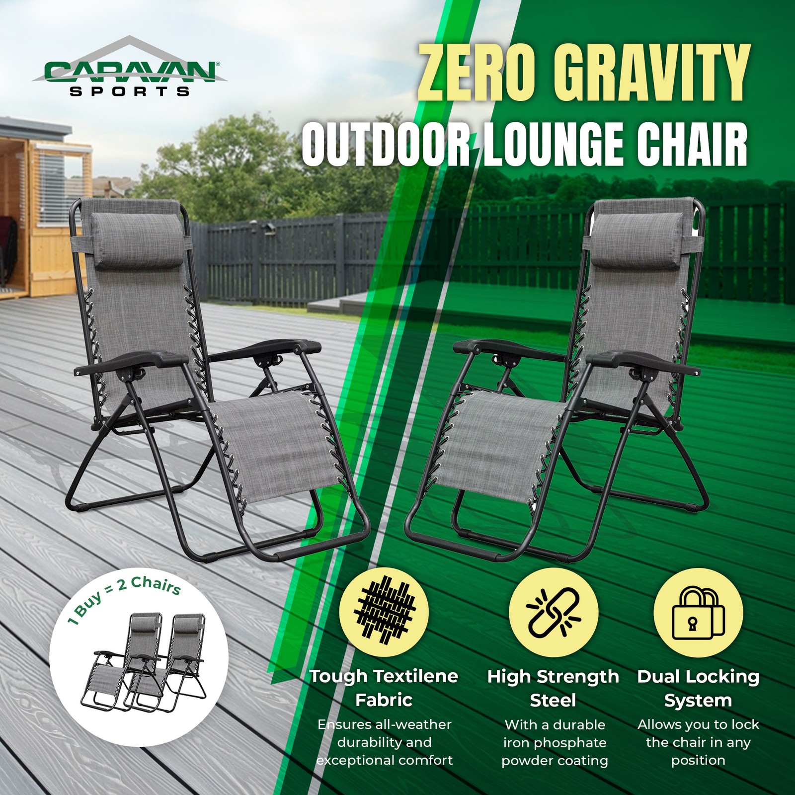 Caravan Canopy Infinity Zero Gravity Steel Frame Patio Deck Chair, Grey (Pair) | eBay