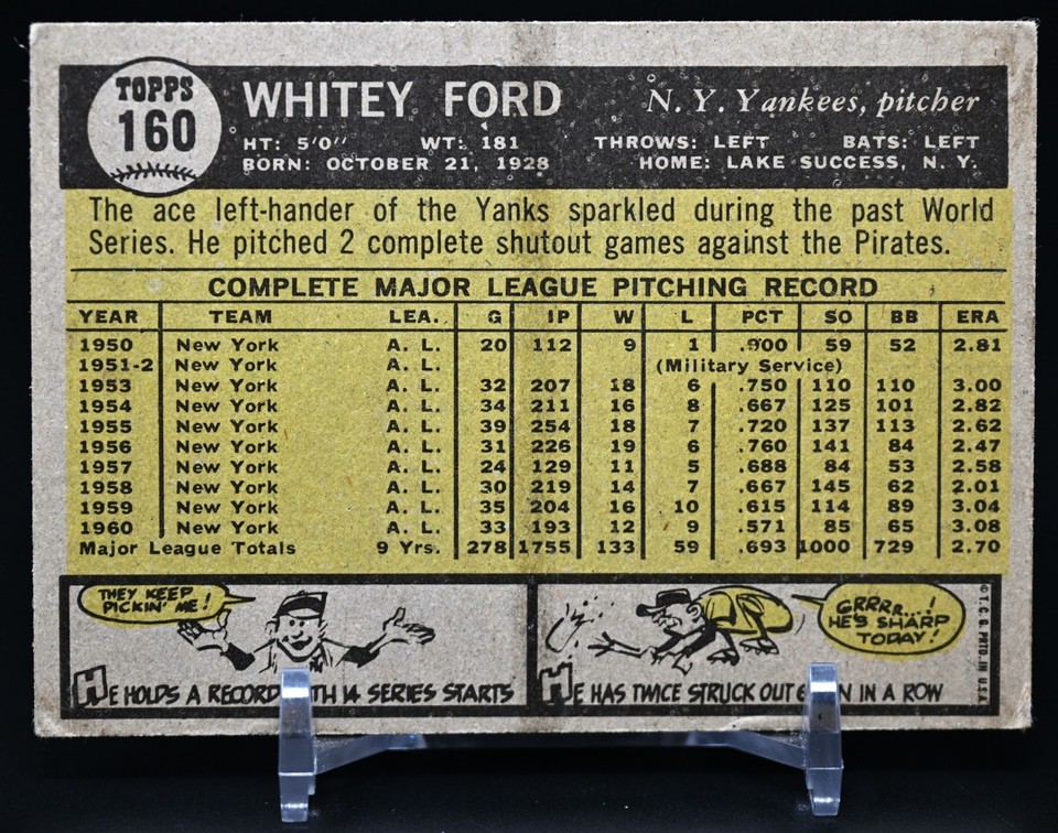 1961 Topps Set-Break #160 WHITEY FORD EX Mid Grade Filler Listing 100's ...