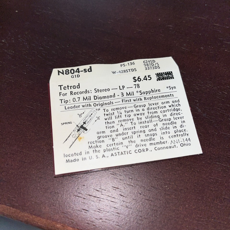ASTATIC N804-SD Needle StylusTetrad G1D EV-3373DS W-428STDS AC-563DS PS ...
