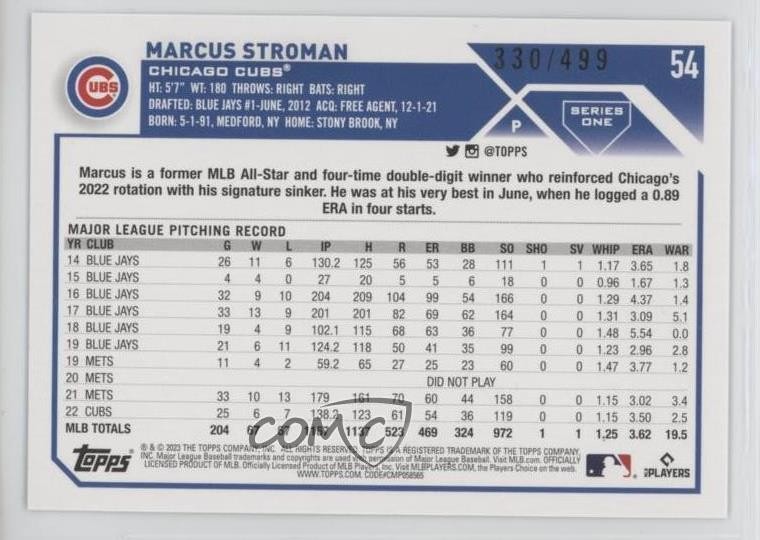 2023 Topps Series 1 Green Foil 330/499 Marcus Stroman #54 0st9 | eBay