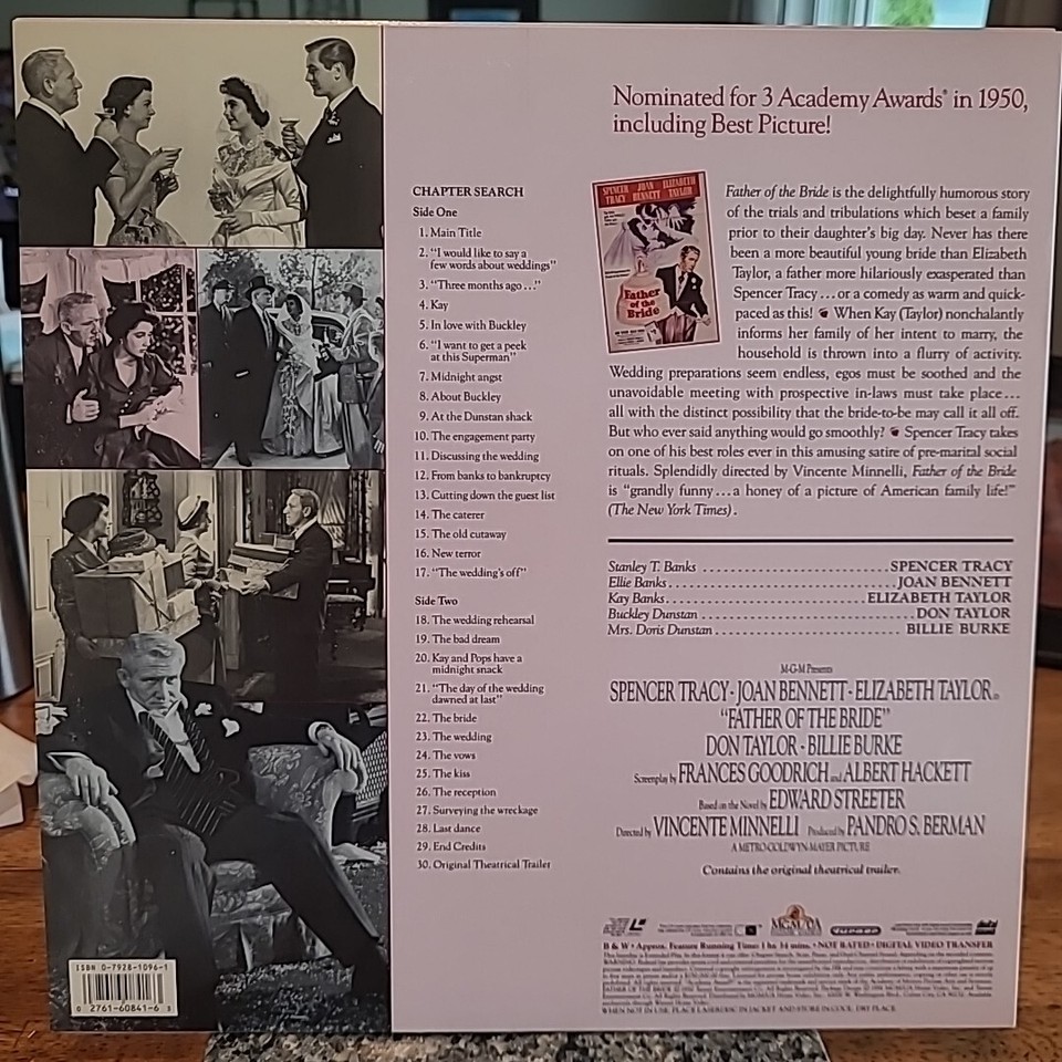 Father of the Bride (1950) Laserdisc MGM Spencer Tracy Elizabeth Taylor ...