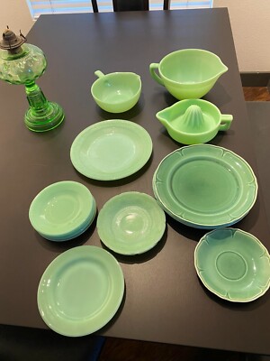 Jadeite dishware- green, plates (small and medium), juicer, small ...