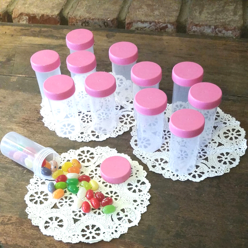 10 Plastic Pill Bottles Party Candy JARS PINK LIDS RX 1.50 oz Container ...