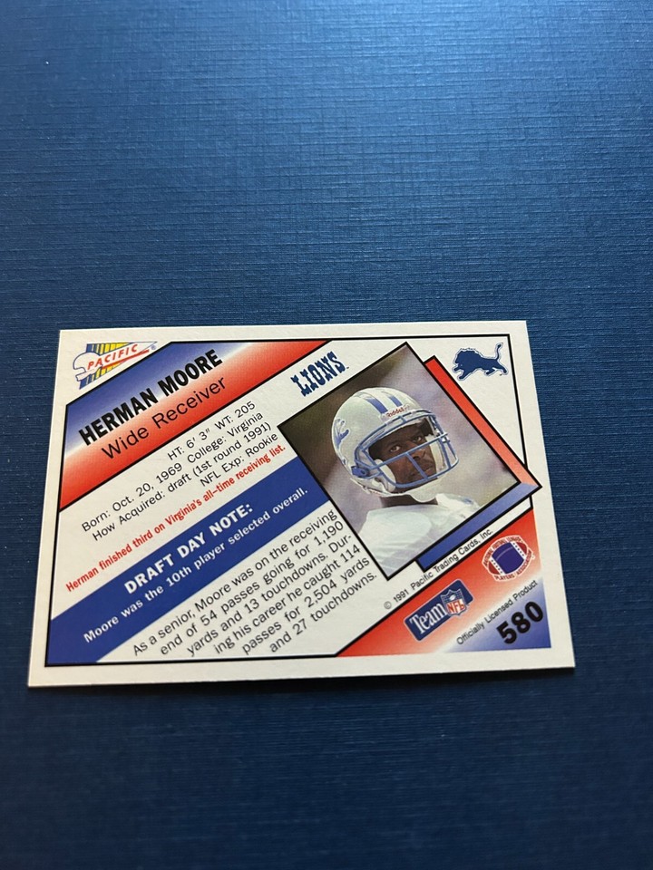 1991 Pacific Football Herman Moore Rookie Card #580 Set Break NM-MT | eBay