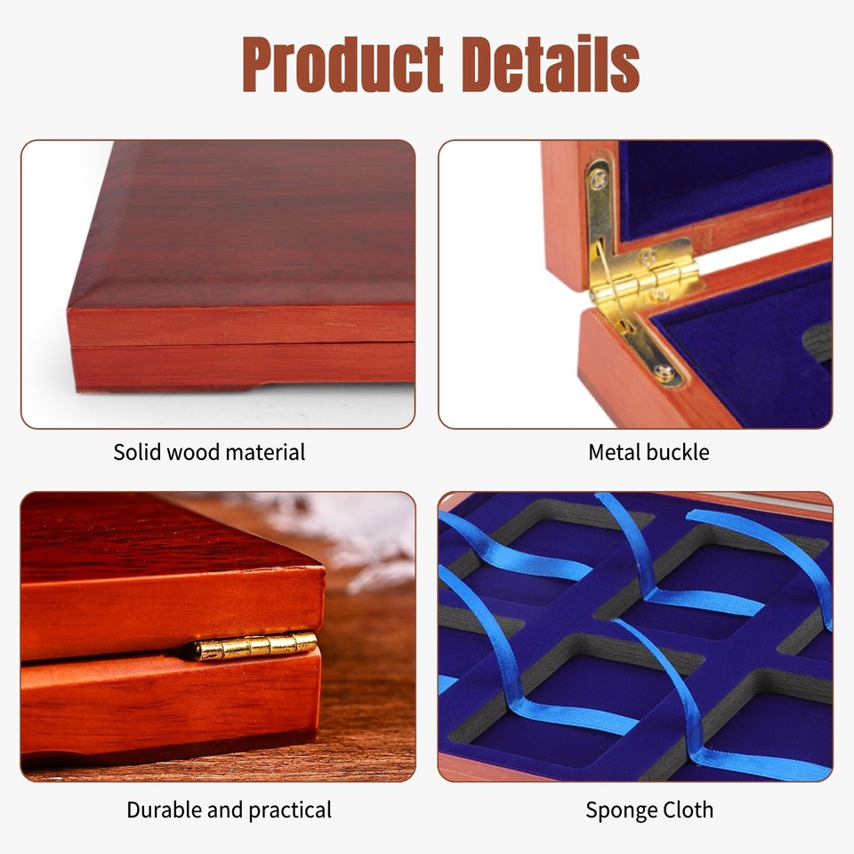 6 Slots Solid Wood Coin DisplayStorage Box for Certified PCGS or NGC ...
