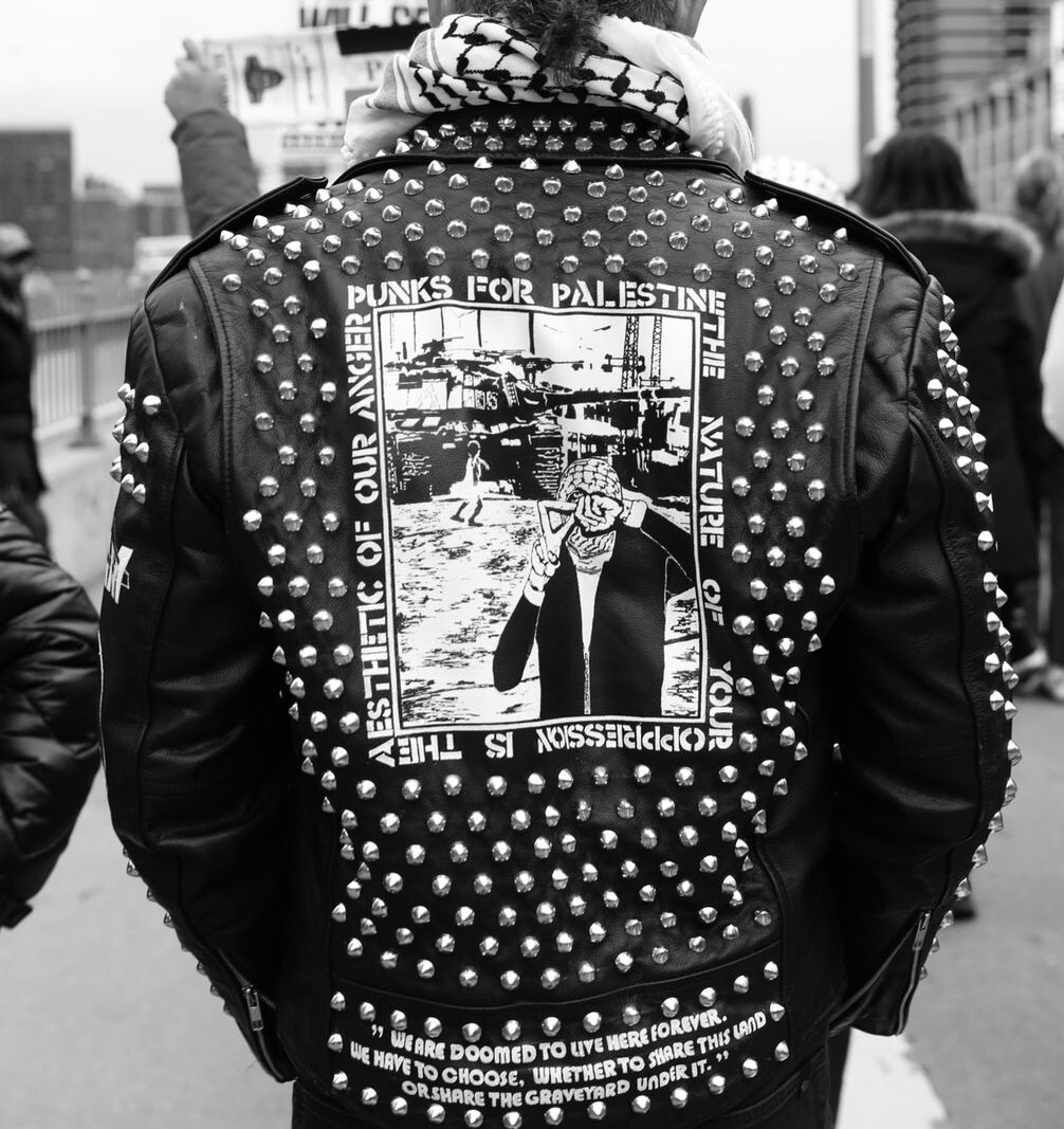 Punk For Palestine Taqbir Haram Punk LeatherJacket Size M Handpainted ...
