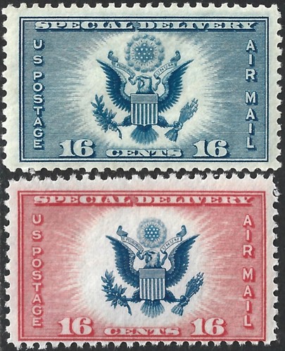 2 U.S. Airmail Special Delivery 16 Cent Stamps. Scott CE1 and CE2. MNH ...