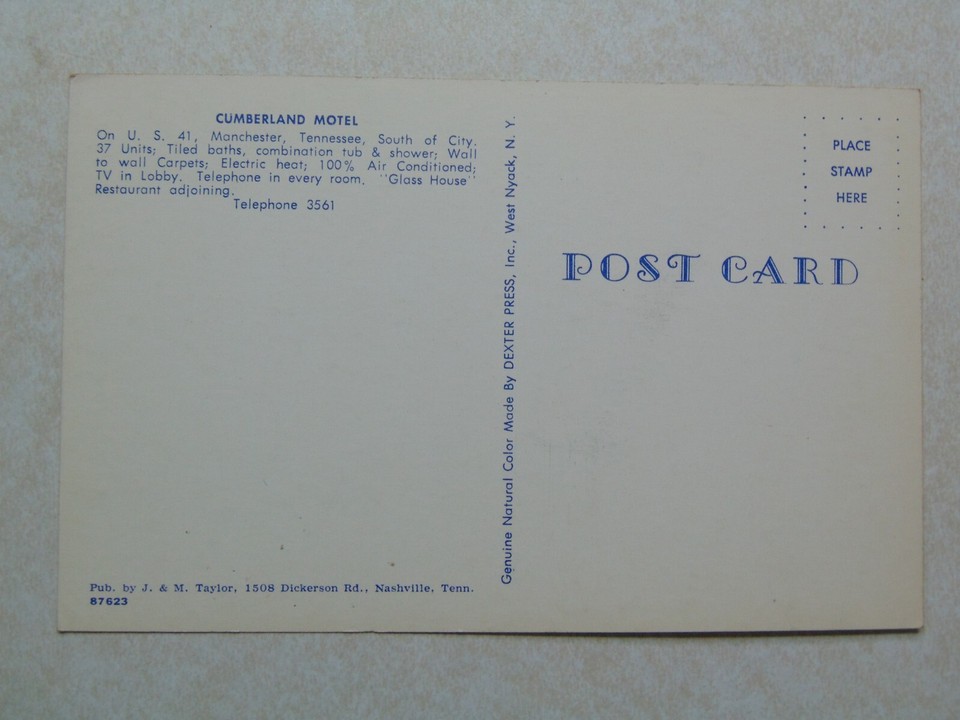 D2443 Postcard Cumberland Motel Manchester Tennessee TN | eBay