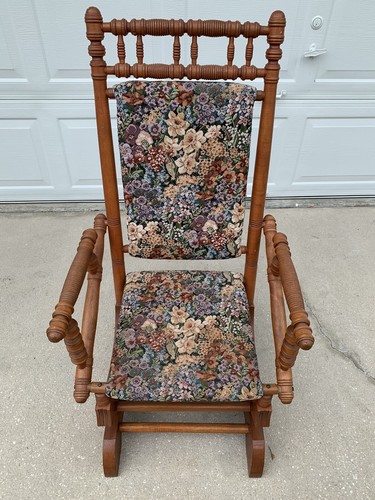 Antique Flower Needlepoint Victorian Spring Loaded Coiled Rocking Chair ...