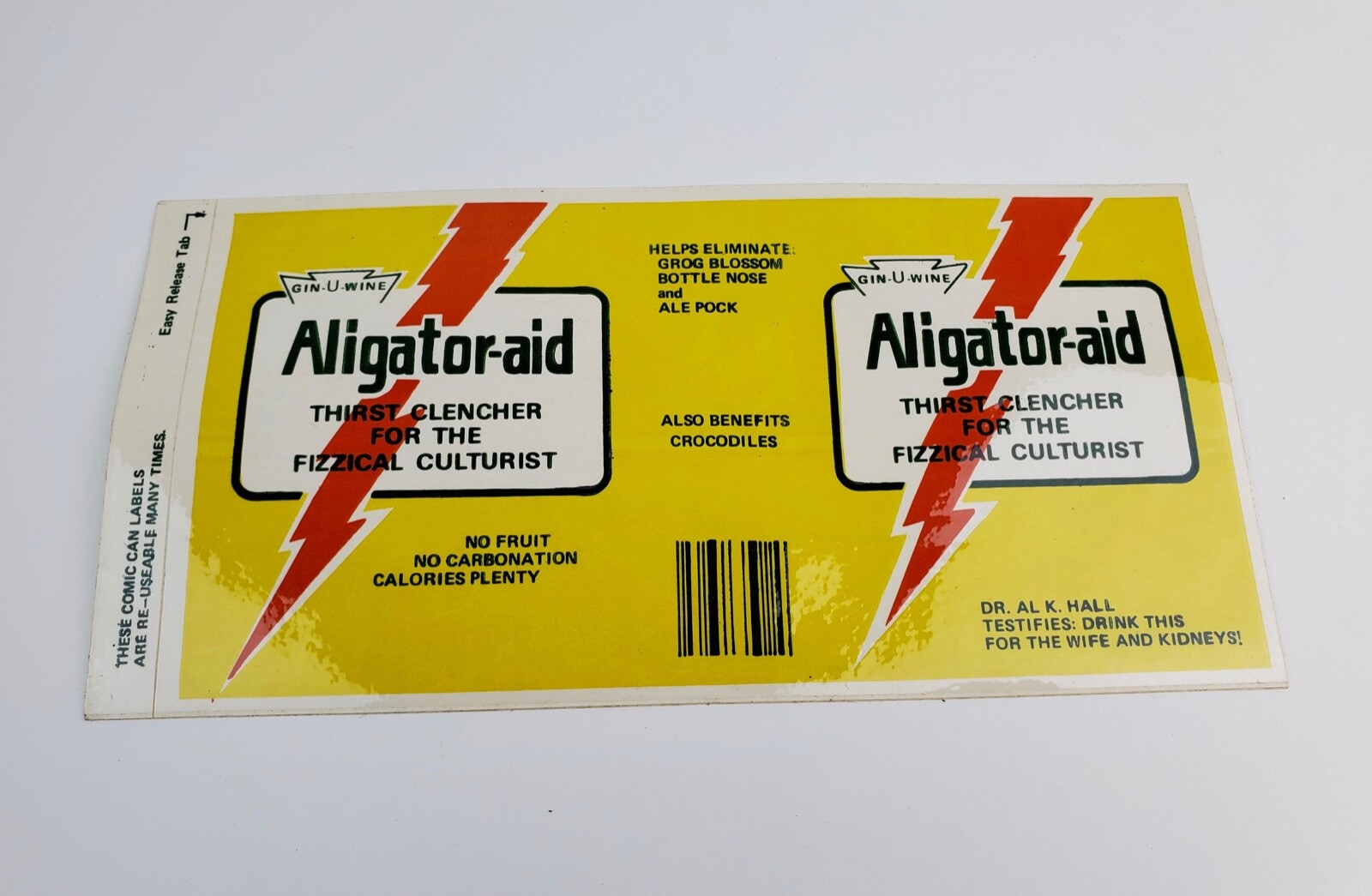 1970s Comic Can Spoof drink Label Alligator-Aid Mock Gatorade vinyl ...