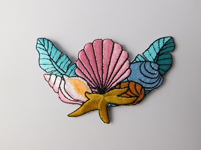SEA SHELL CONCH STAR FISH PATCH BADGE IRON ON UNUSED COLORFUL OCEAN ...