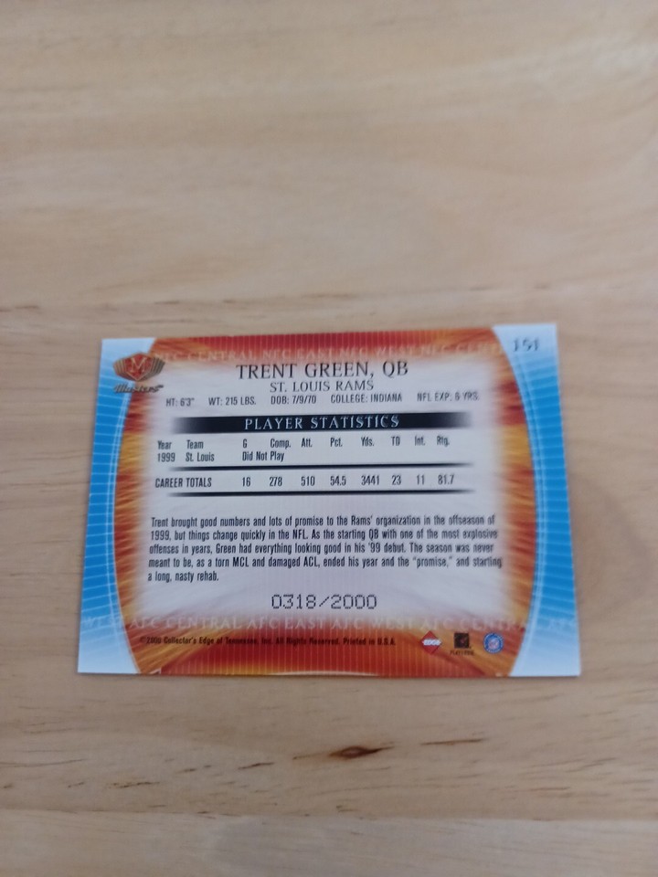 2000 Collector's Edge Masters Trent Green #rd /2000 St. Louis Rams #151 ...