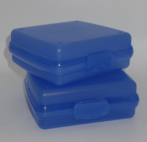 Set of 2 Tupperware Square Sandwich Snack Boxes Blue #3752 Hinge Lids ...