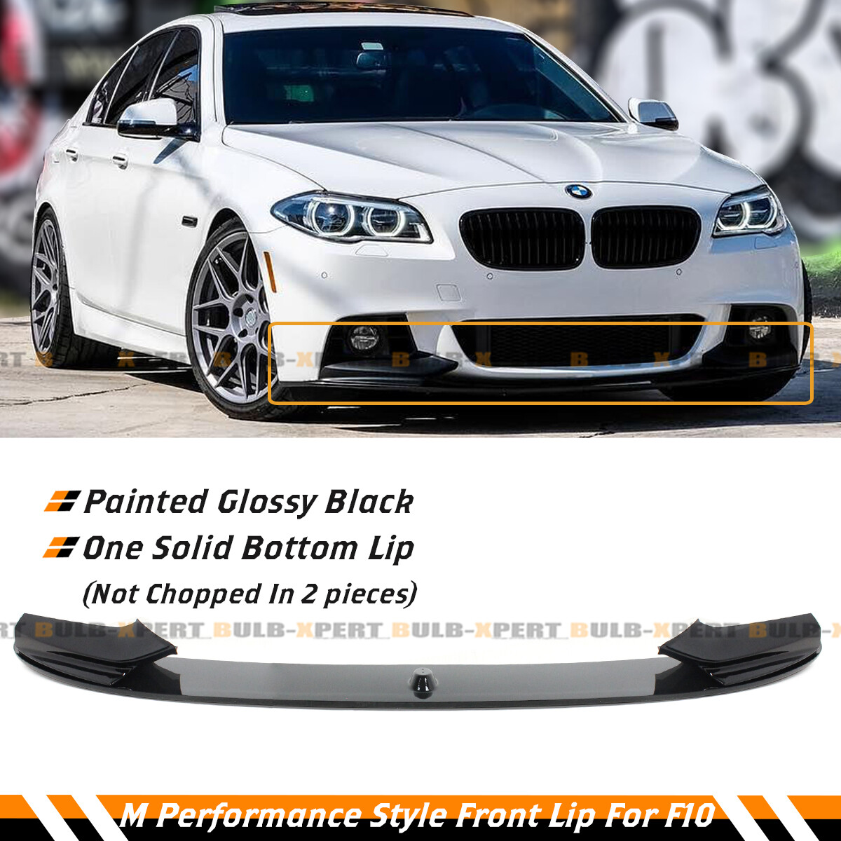 For 11-16 BMW F10 5 Series M Sport Bumper Gloss Black Front Lip Spoiler ...