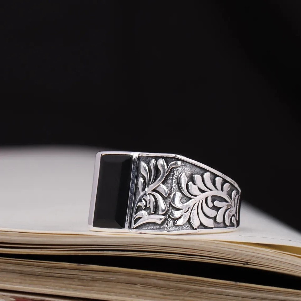 Black Onyx Ring, Men's ring, 925 Sterling Silver ,Signet ring, Nature ...