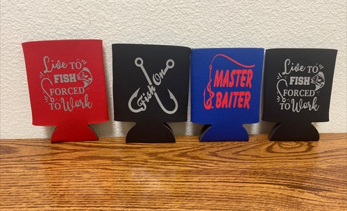 4 Can Cooler Koozie FISHING drink holder beer party funny SIZE MATTERS ...
