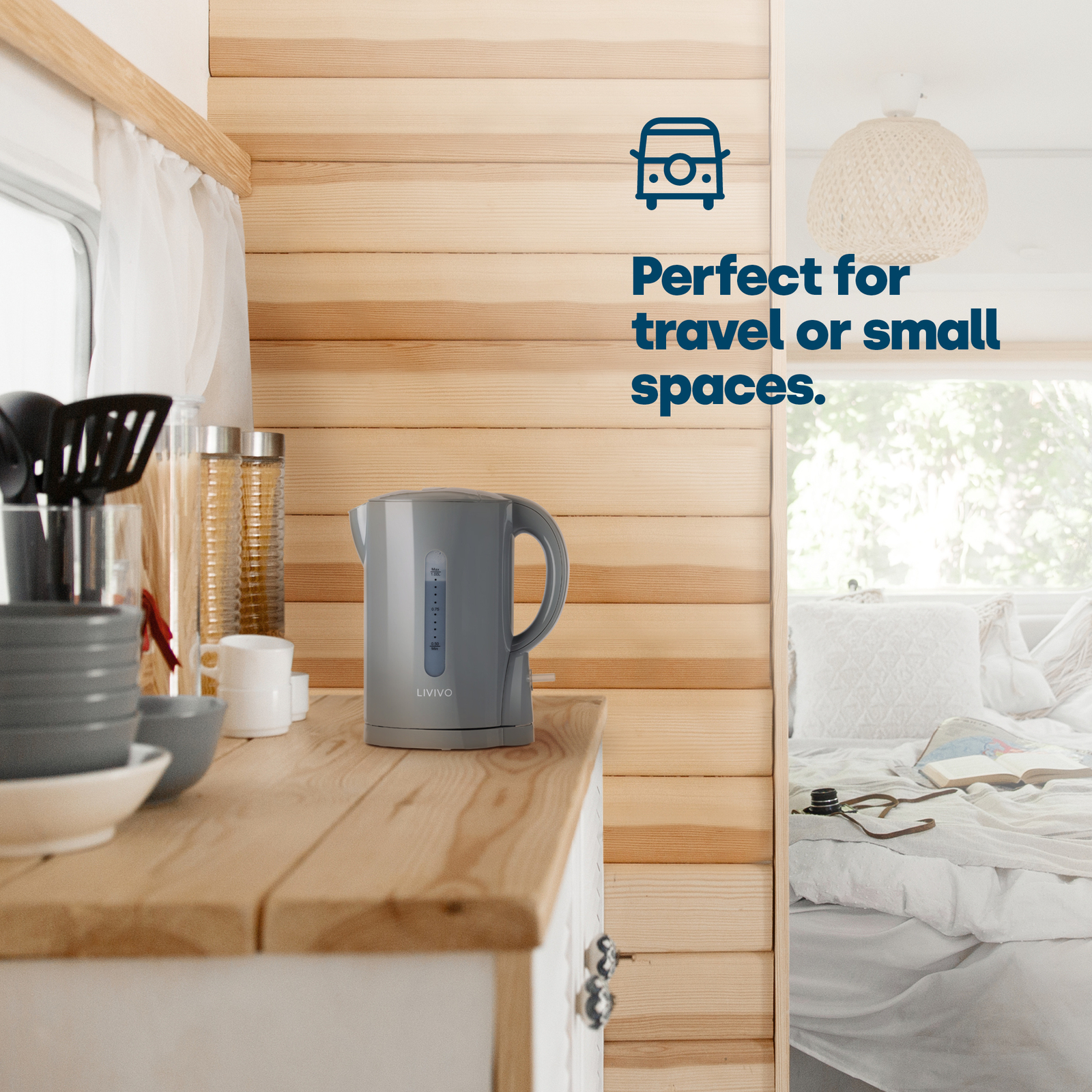 1L ELECTRIC TRAVEL KETTLE KITCHEN CORDLESS CARAVAN HOT WATER JUG HOTEL ...