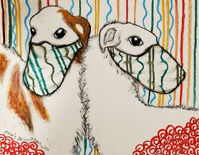 Dog Art Print 4x6 Borzoi Russian Wolfhound in Face Masks Artist KSams ...