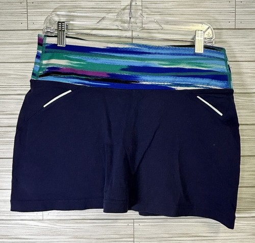 Athleta Grenade Relay Skort Airbrush Navy With Blue/Purple/Green Band Sz M | eBay