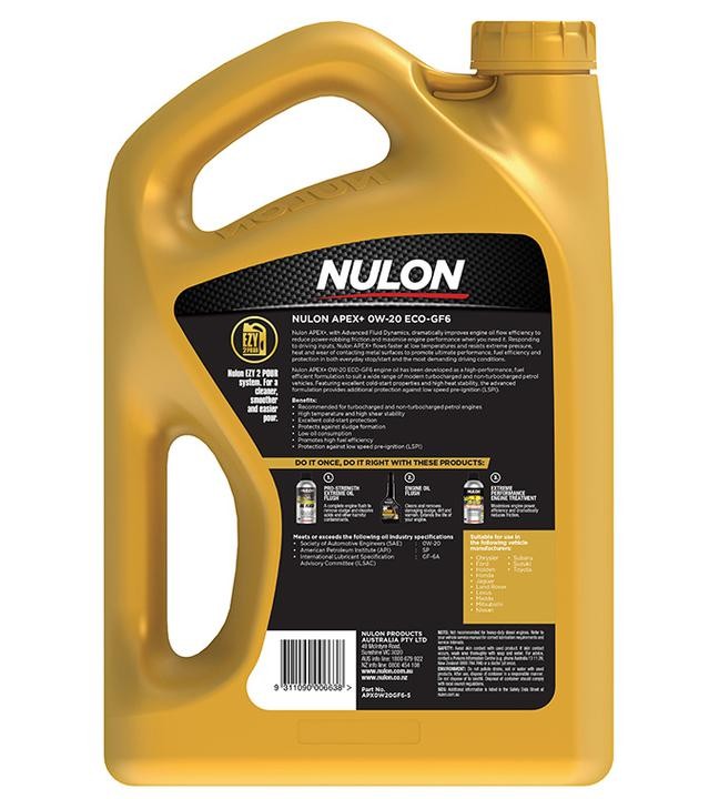 Nulon APEX+ 0W-20 ECO-GF6 Engine Oil 5L Full Synthetic APX0W20GF6-5 ...