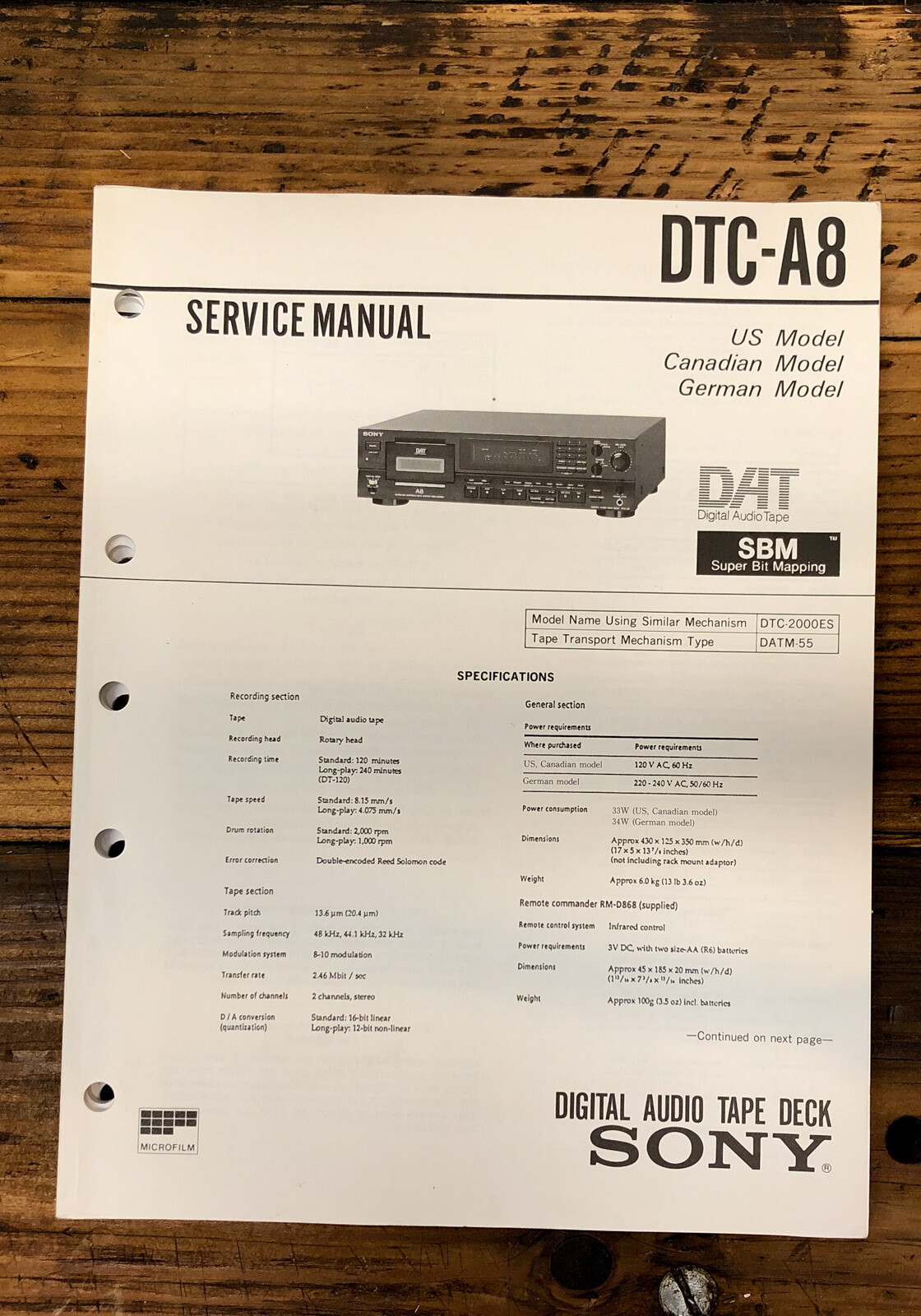 Sony DTC-A8 DAT Deck Service Manual *Original* | eBay