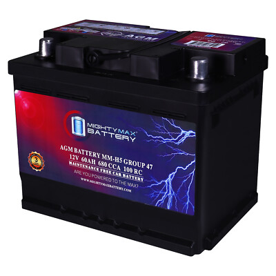 Mighty Max Battery MM-H5 BCI Group 47 12V 60 AH, 100RC 680 CCA AGM Car ...