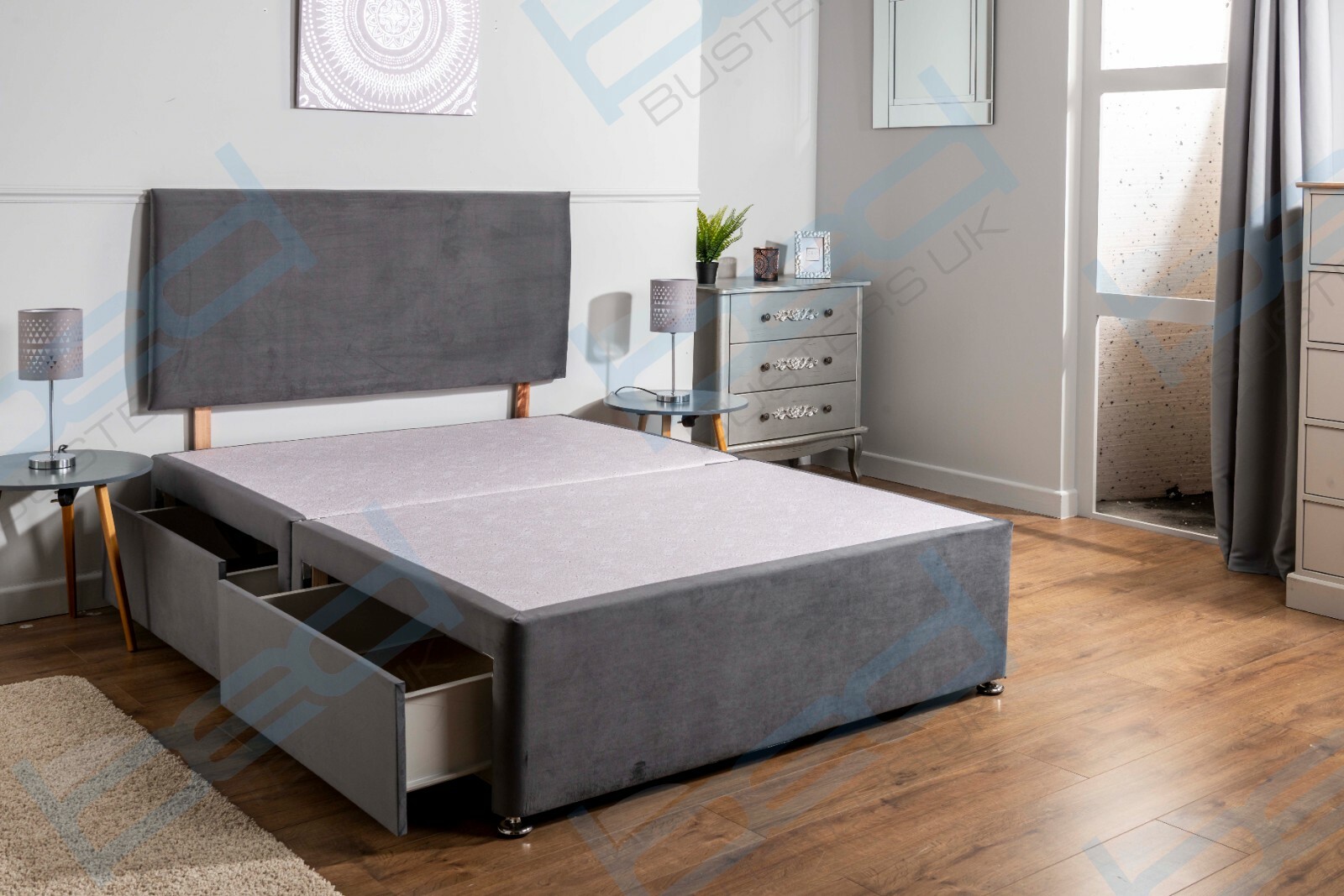 Plush Divan Bed Base And Headboard Only 3FT Single 4FT6 Double 5FT ...