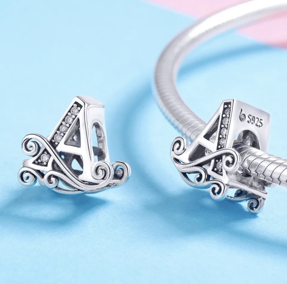 S925 Sterling Silver Charm For Bracelets Alphabet Names Letter A - Z ...