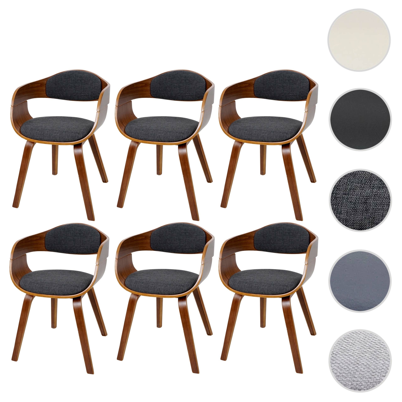 6er-Set Esszimmerstuhl HWC-A47, Holz Bugholz Retro-Design Walnussoptik ...