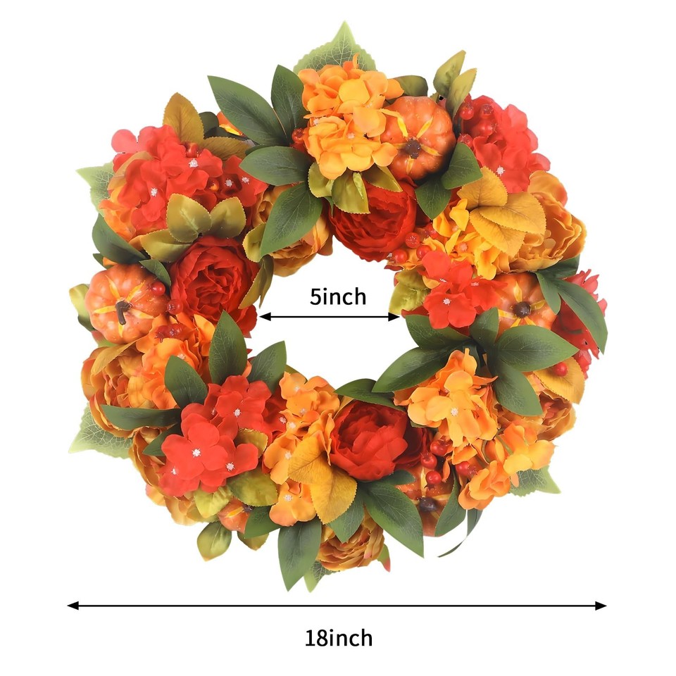 18In Fall Wreaths for Front Door, Bright Pumpkin Hydrangea Wreath ...