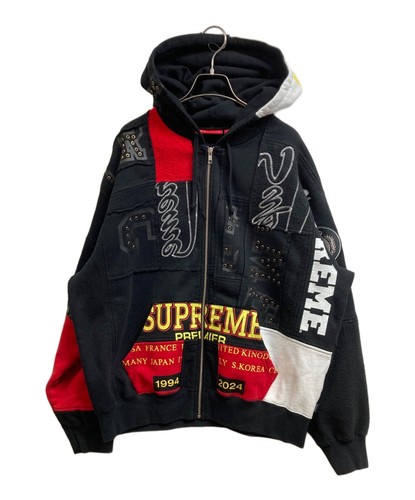 SUPREME Patchwork Zip Up Hooded Sweatshirt Size: M Black Men | eBay